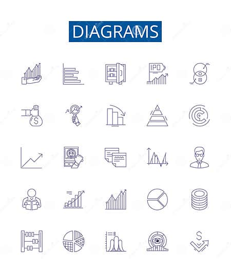 Diagrams Line Icons Signs Set. Design Collection of Graphs, Charts, Maps, Plots, Tables, Images ...