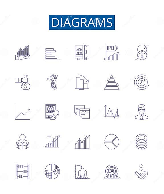 Diagrams Line Icons Signs Set. Design Collection of Graphs, Charts, Maps, Plots, Tables, Images ...