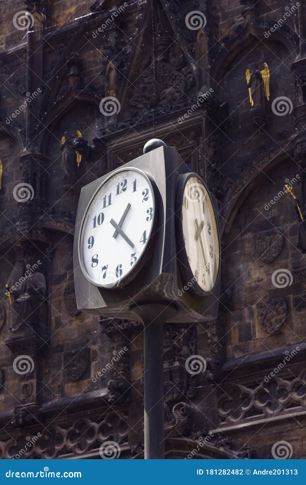 Modern Clock on the Background of an Old Building Stock Photo - Image ...