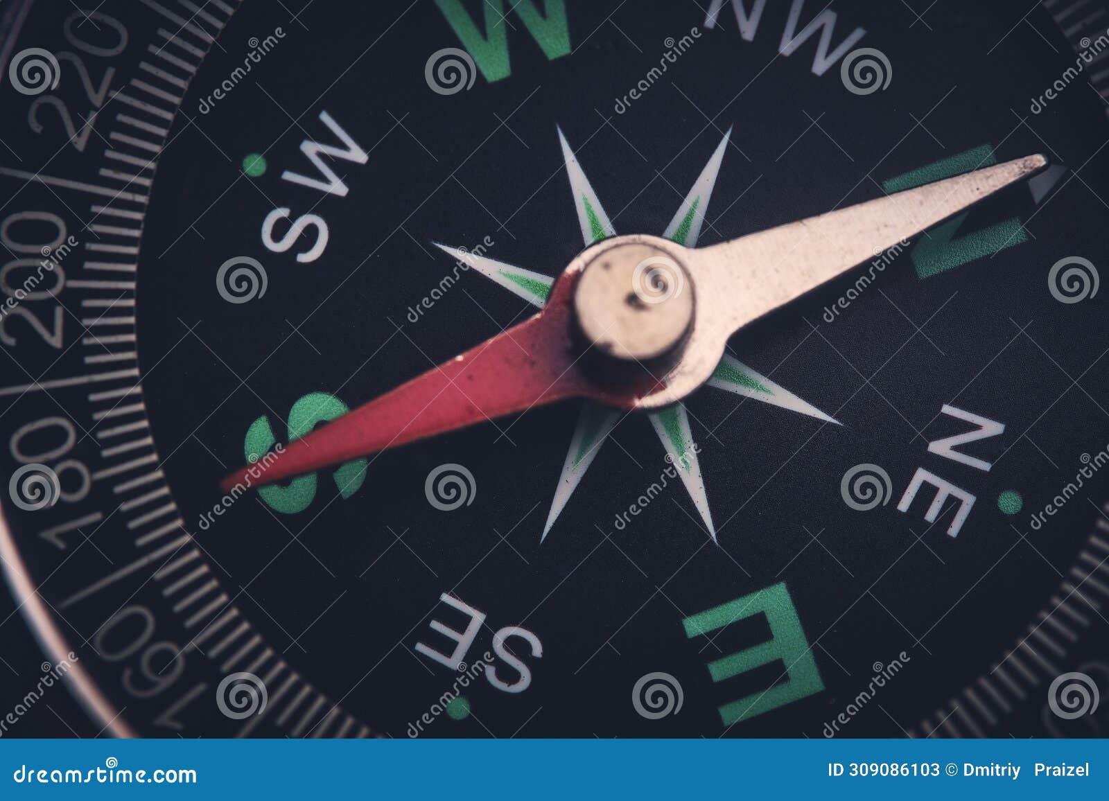 Dial Compass in Closeup, Arrow Indicates Direction North. Stock Image ...