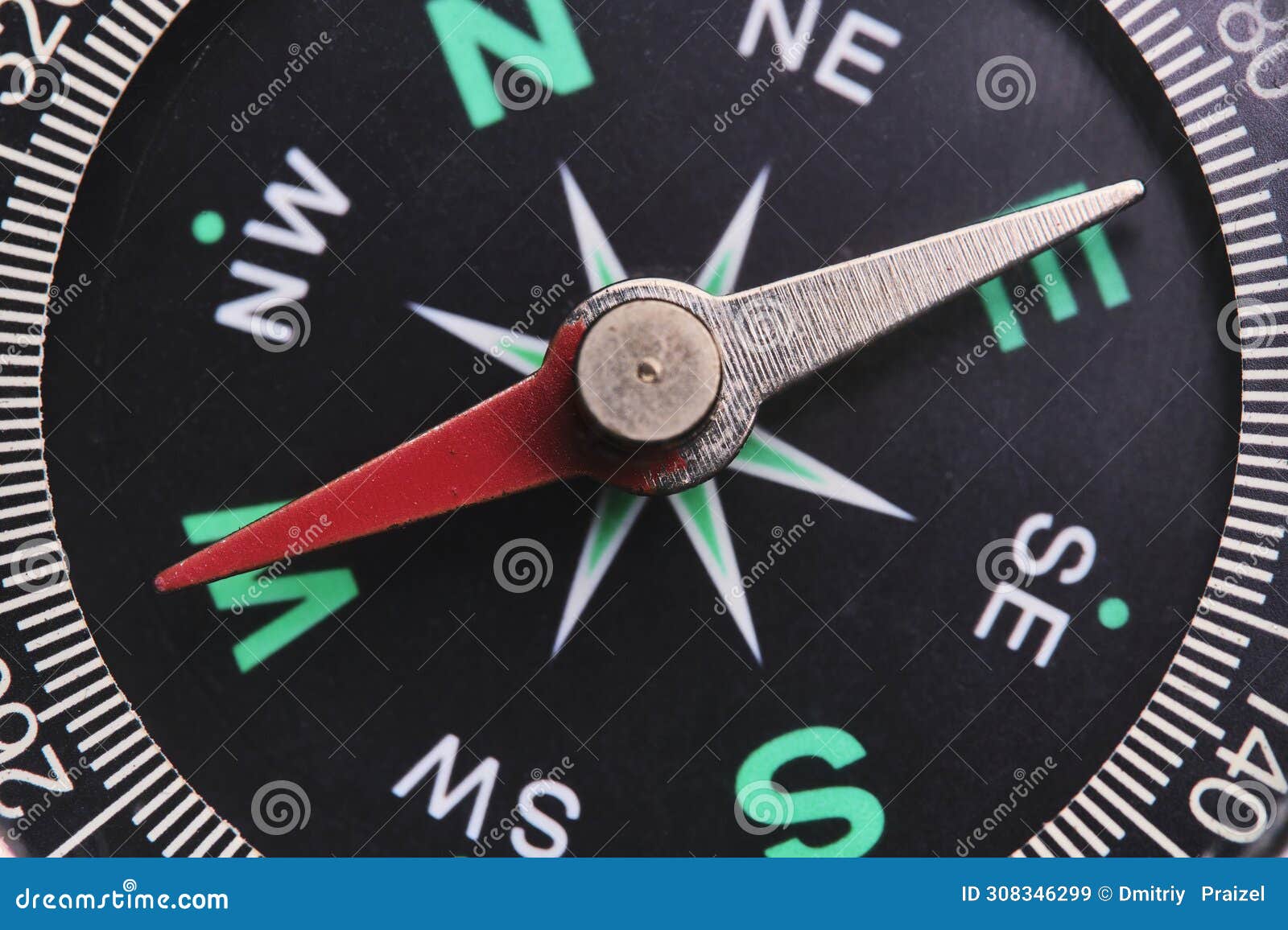 Dial Compass in Closeup, Arrow Indicates Direction West. Stock Image ...