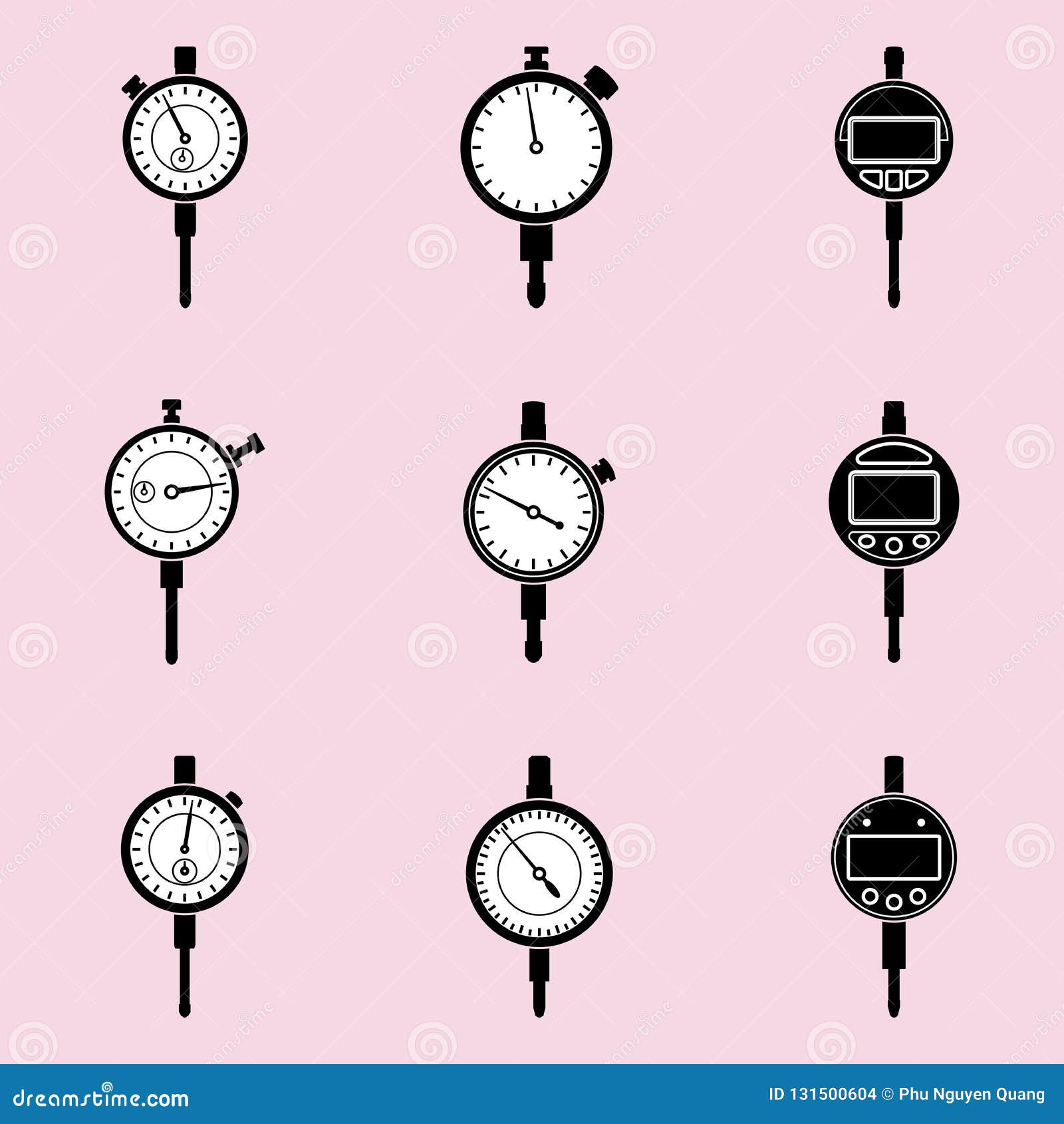 Dial and Digital Indicator Gauge Icons on Pink Background. Vector ...