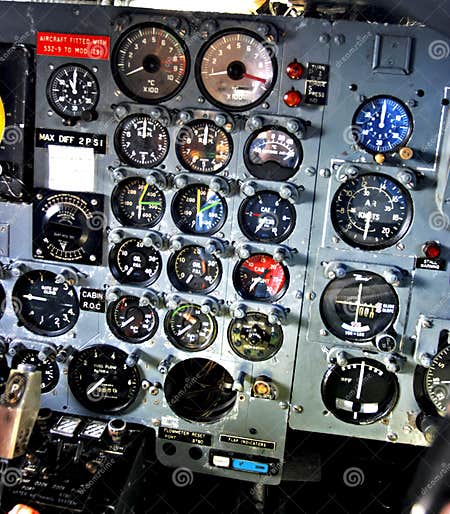 Dial Gauges on Aircraft Control Panel Stock Image - Image of panel ...