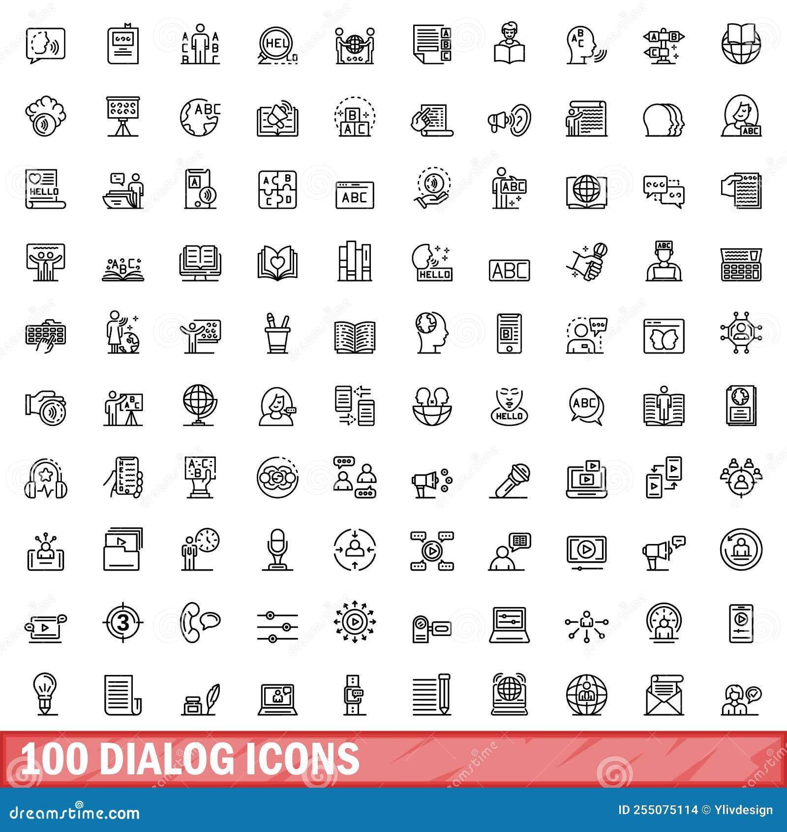 100 Dialog Icons Set, Outline Style Stock Illustration - Illustration ...