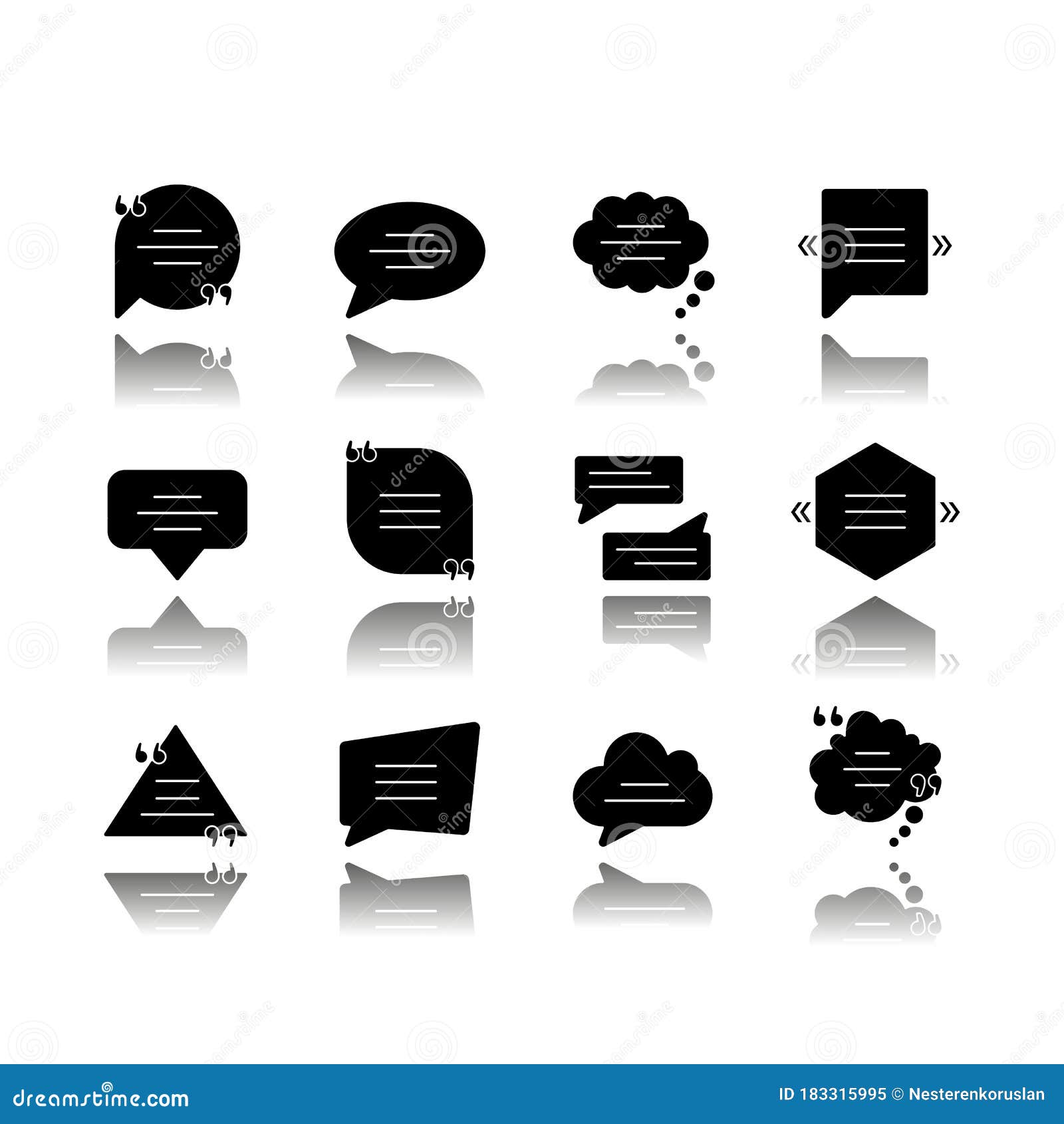 Dialogue Box Drop Shadow Black Glyph Icons Set Stock Vector ...