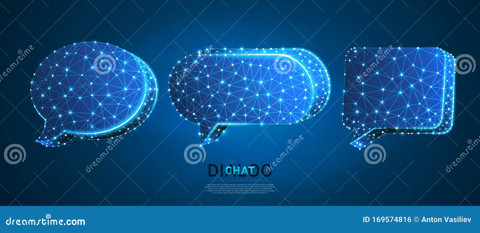 Dialogue, Chat Clouds Set. Wireframe, Digital 3d Vector Illustration ...