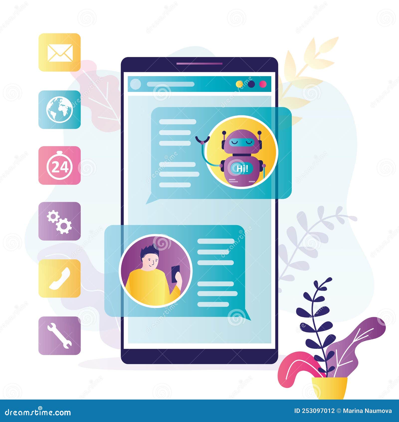 Dialogue between Client and Chatbot on Smartphone Screen. Artificial ...