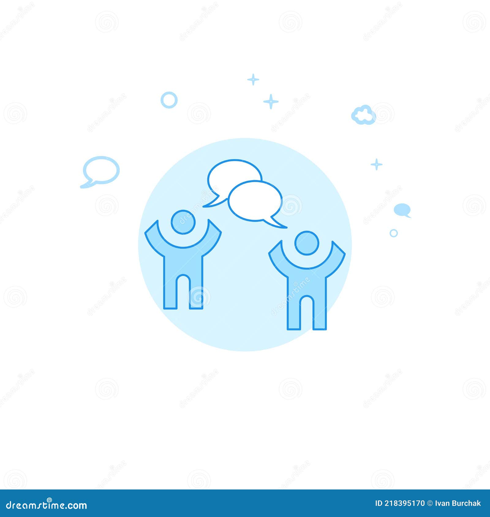Dialogue Flat Vector Illustration, Icon. Light Blue Monochrome Design ...