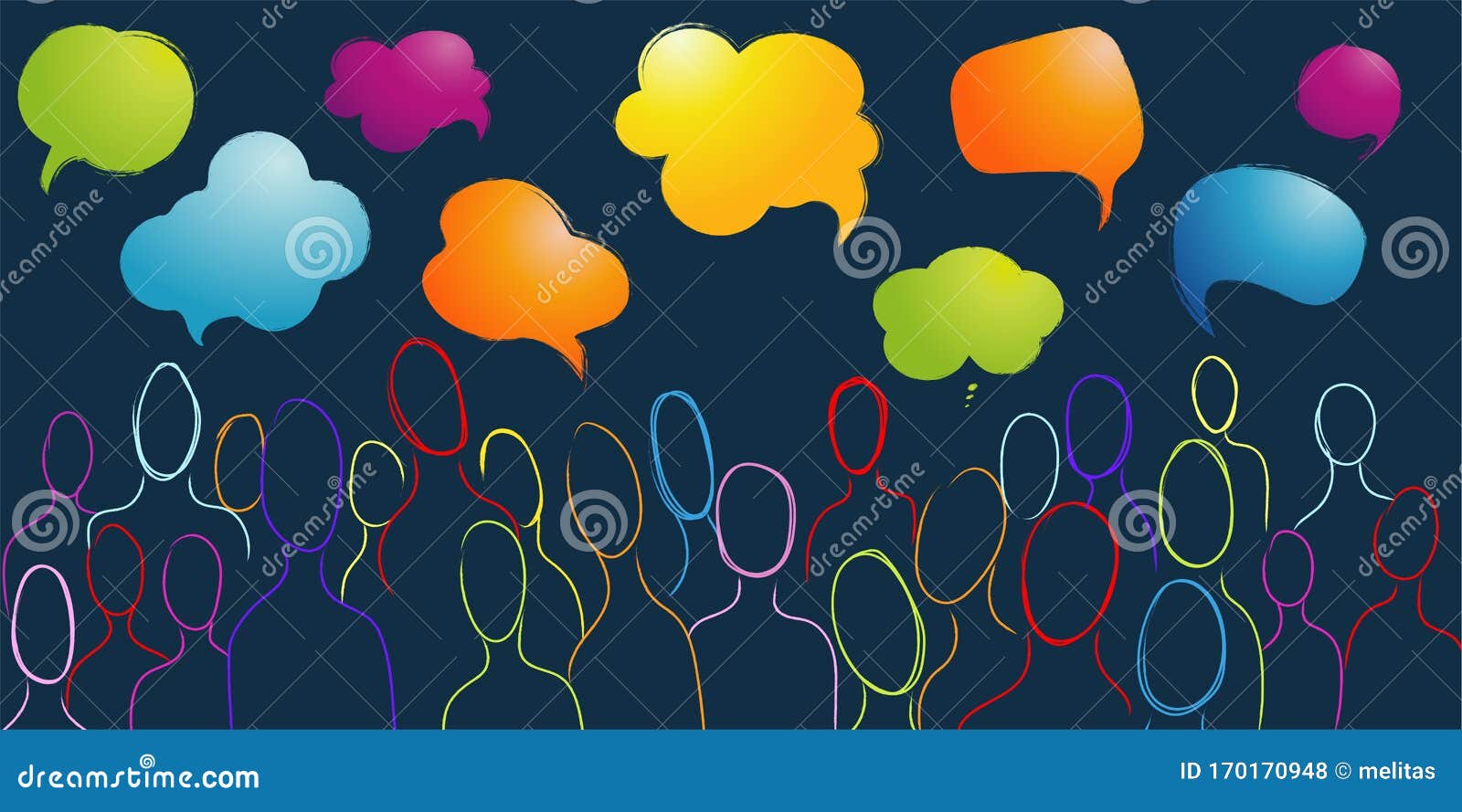 Dialogue Group of Many Multiethnic and Multicultural People. Crowd ...