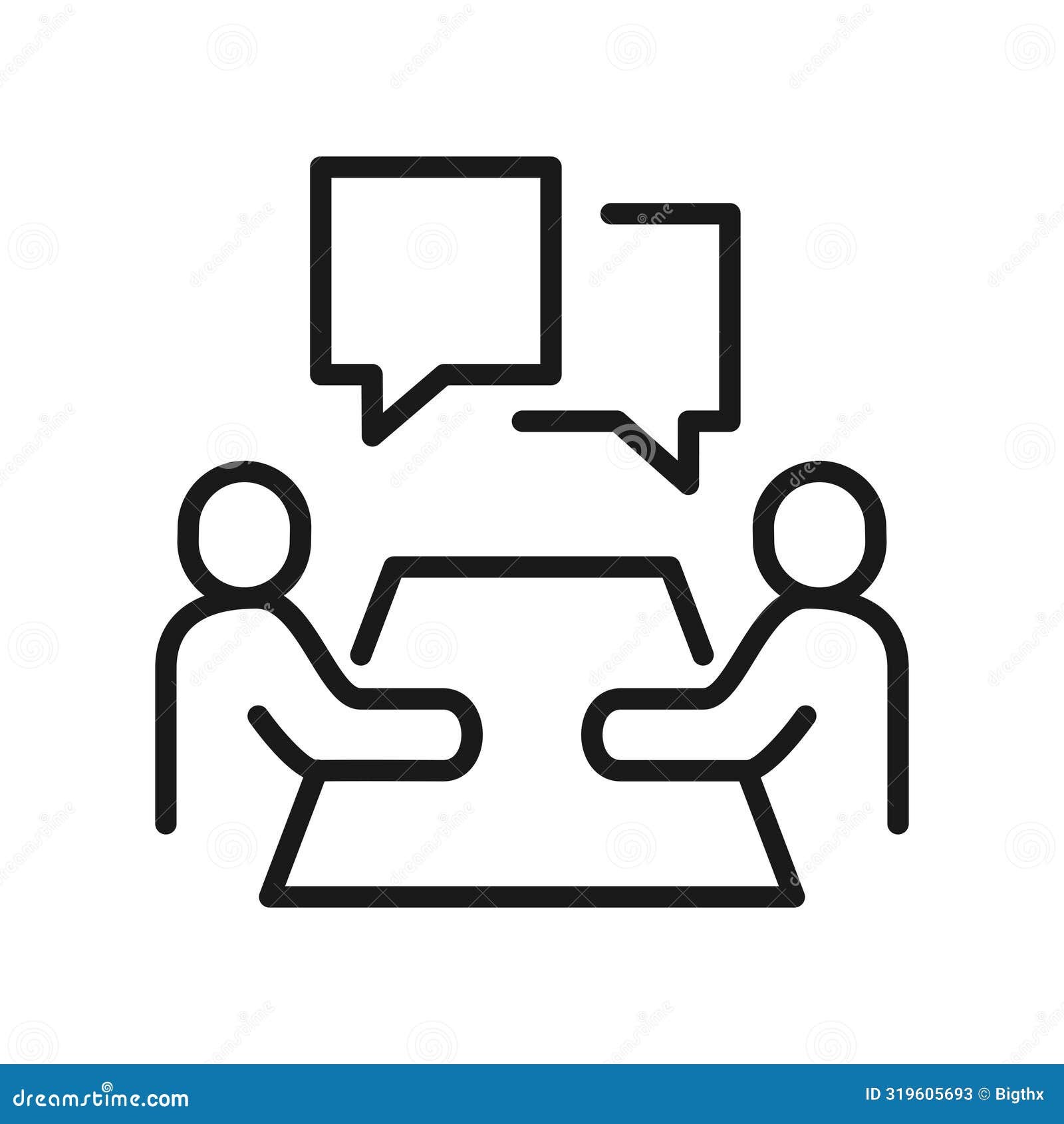 Dialogue Meeting Icon. People at Table with Bubble Talk Symbol Stock ...