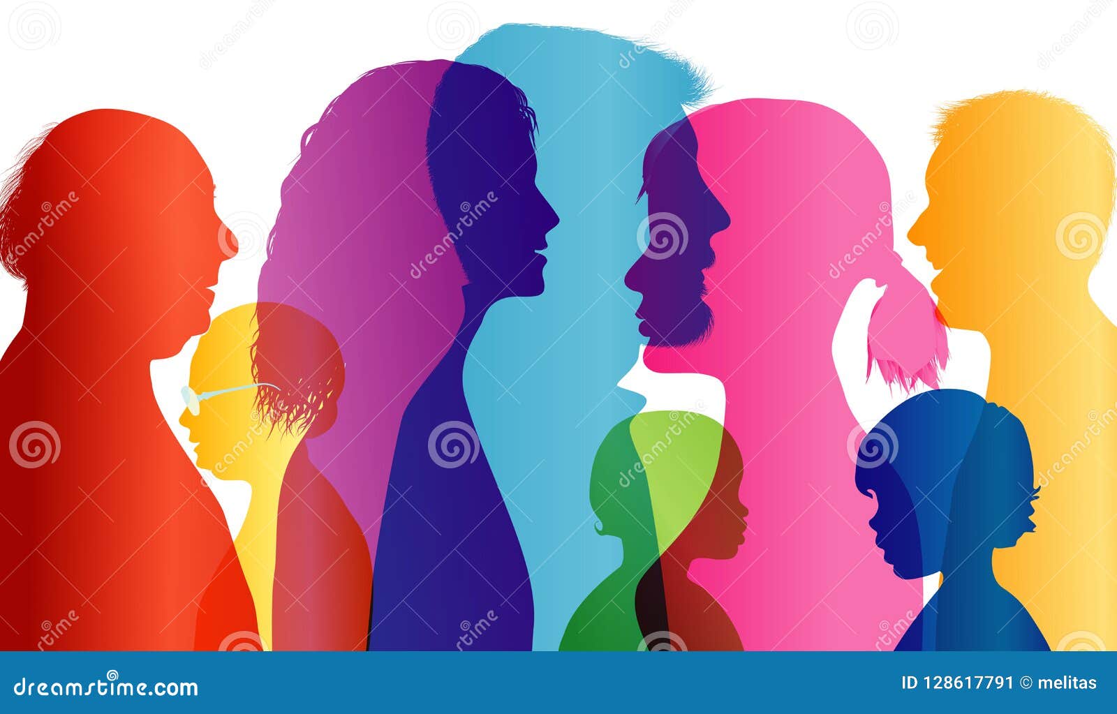 Dialogue between People of Different Ages. Talking Crowd. Colored ...