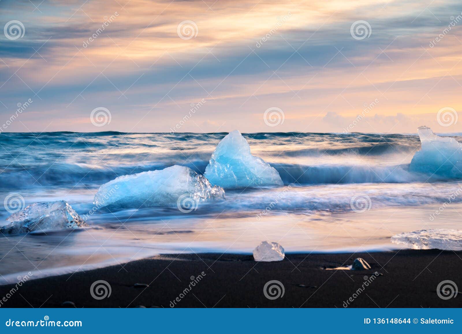 Diamond Beach in Iceland during Sunset Stock Photo - Image of coastline ...