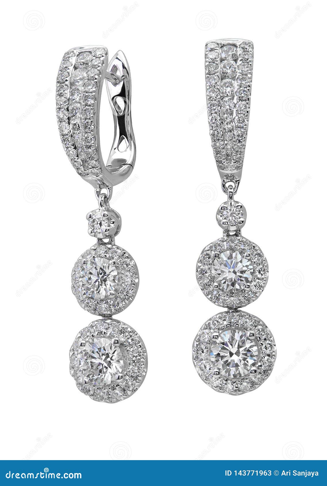 Diamond earrings on white stock image. Image of luxury - 143771963