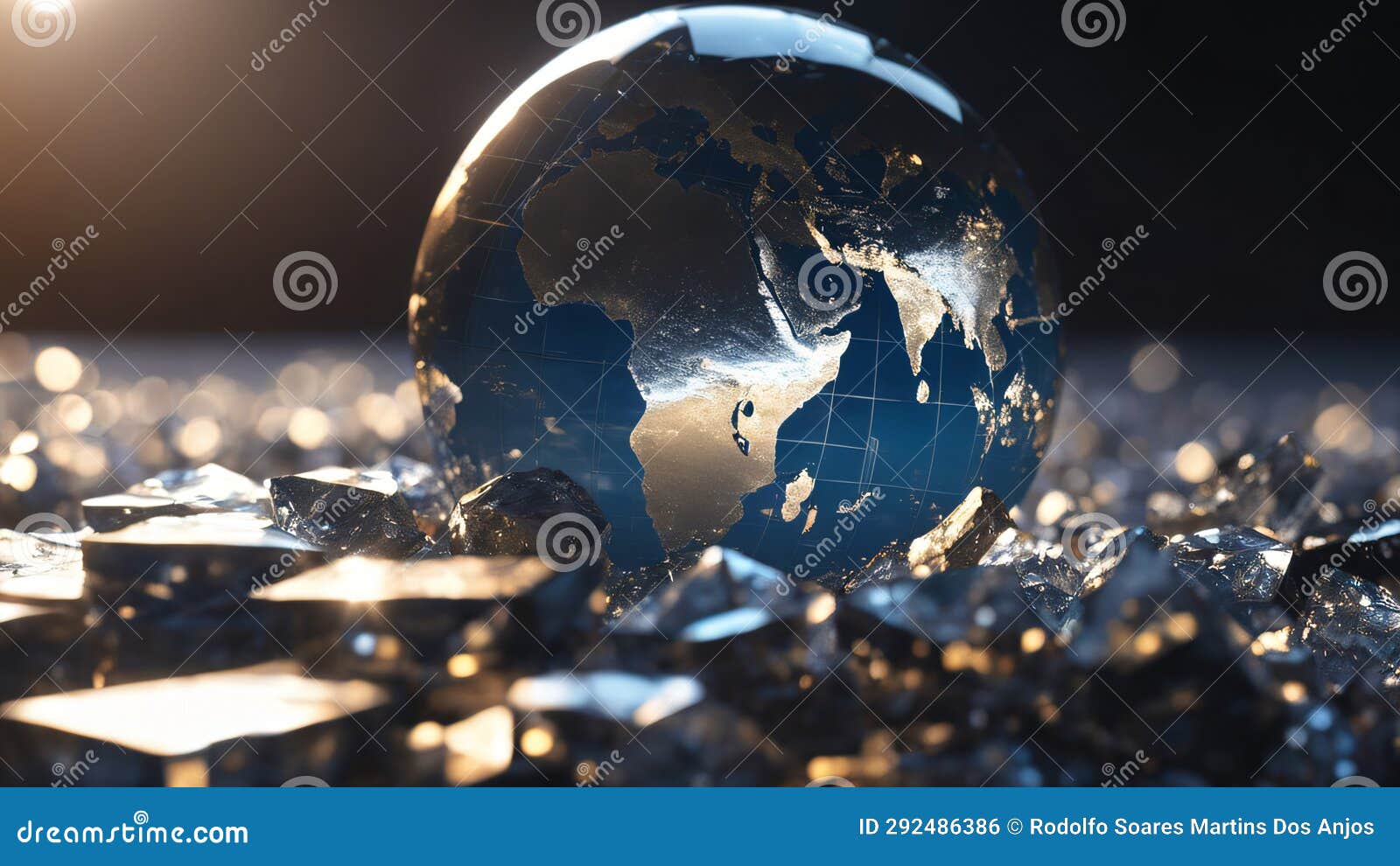 A Diamond Earth Globe Over a Piece of Raw Diamond Stock Illustration ...