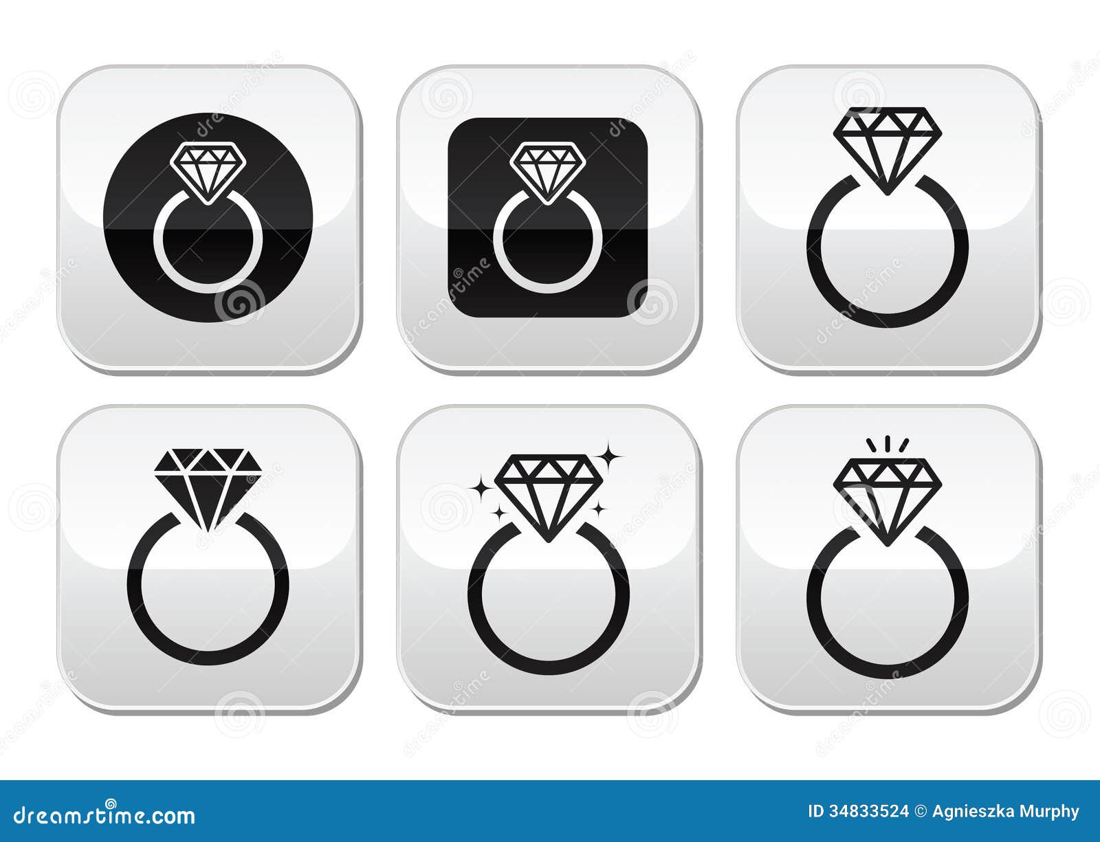 Diamond Engagement Ring Buttons Set Stock Illustration - Illustration ...