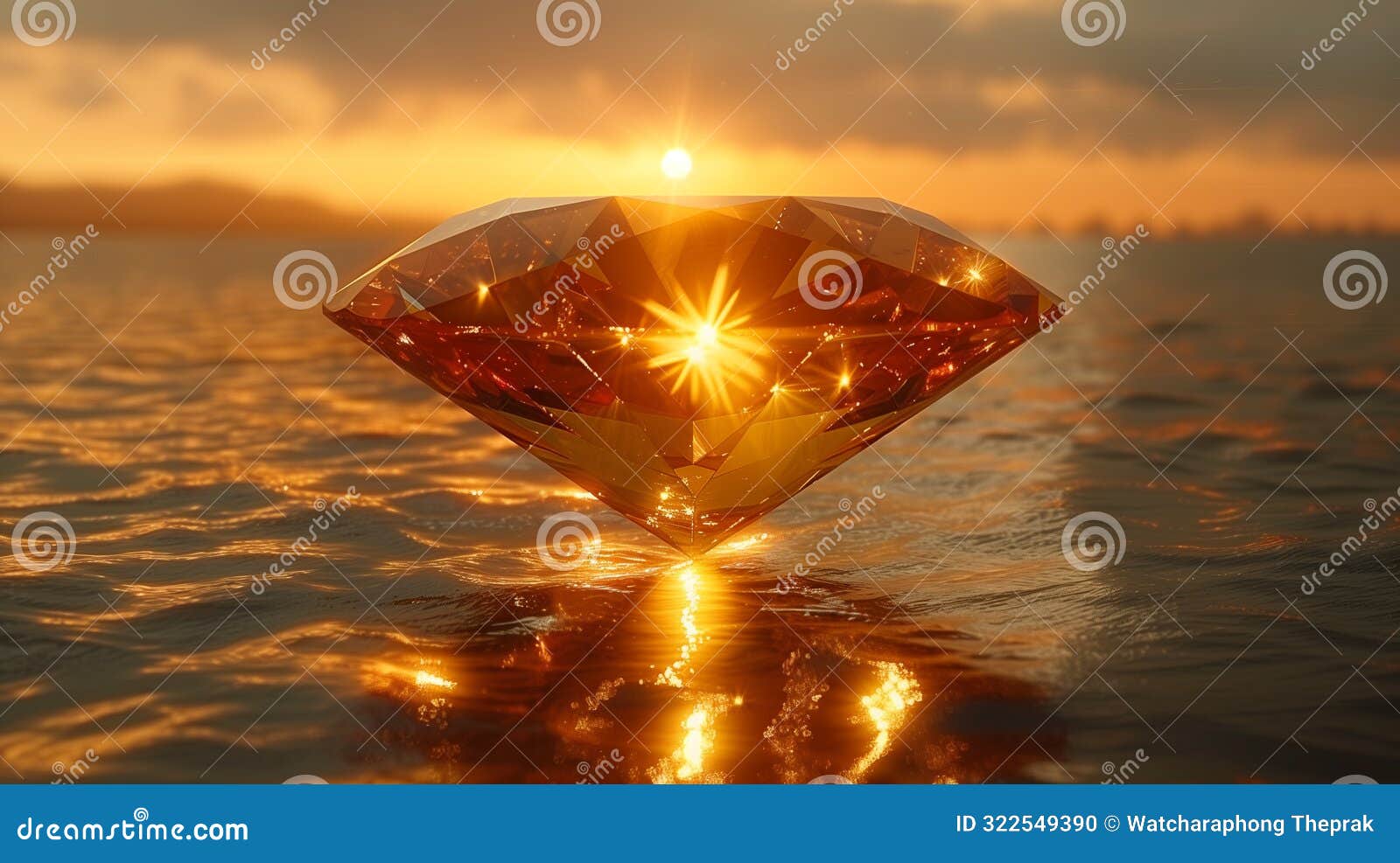 Diamond Floating on Water at Sunset Stock Illustration - Illustration ...