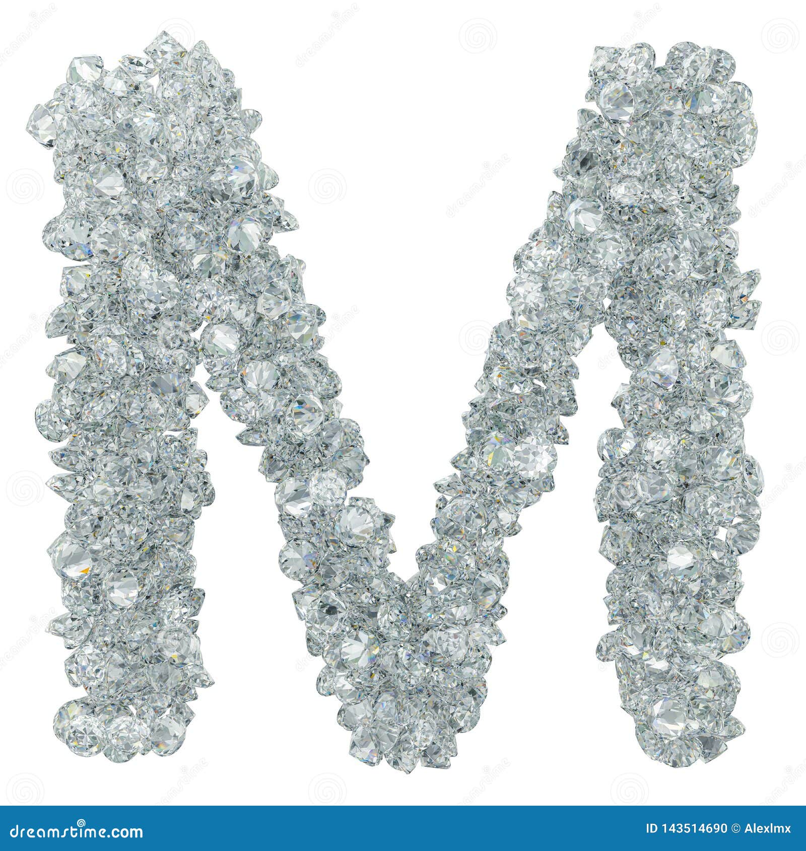 Diamond Font, Letter M from Diamonds. 3D Rendering Stock Illustration ...