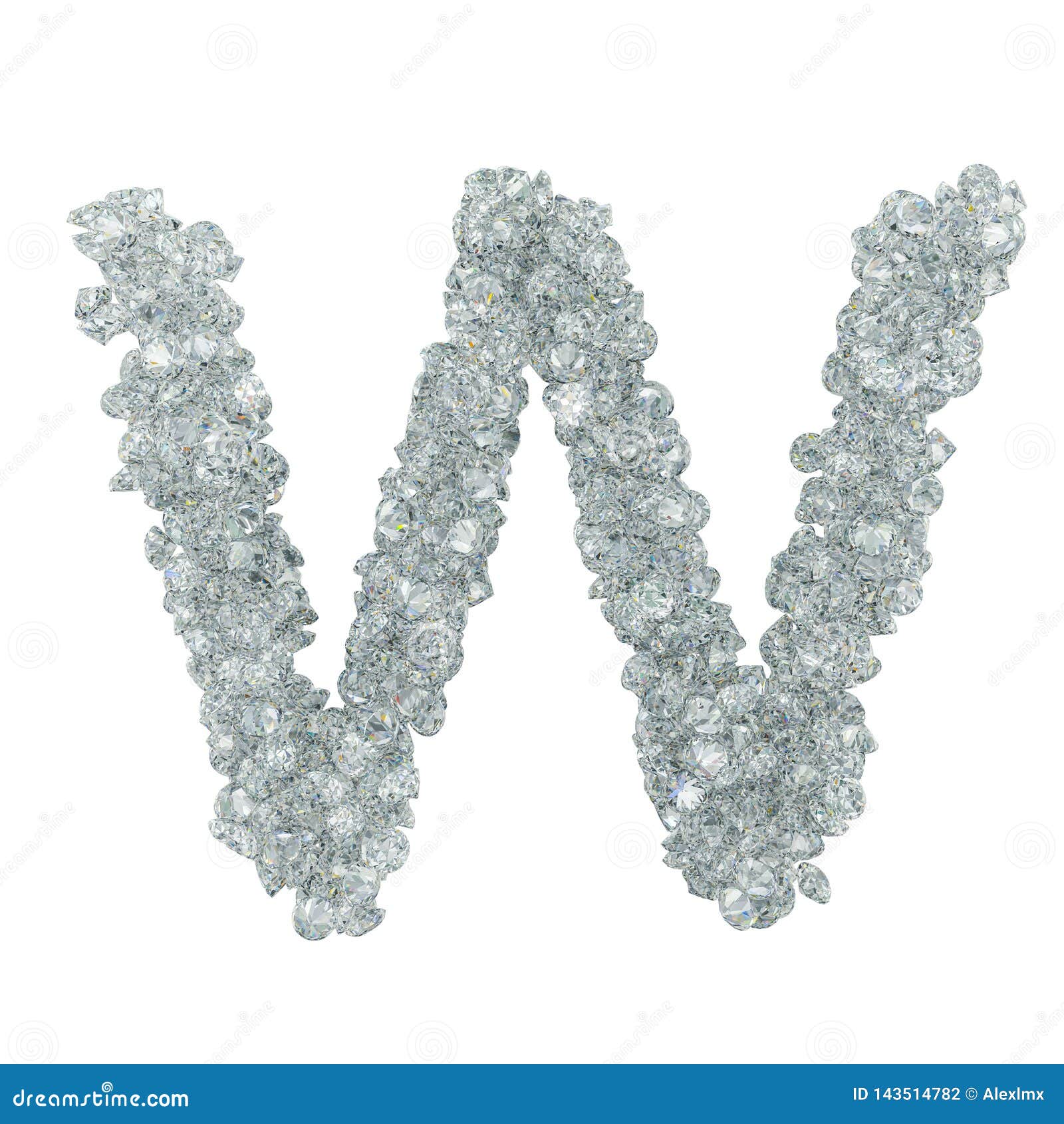 Diamond Font, Letter W from Diamonds. 3D Rendering Stock Photo - Image ...