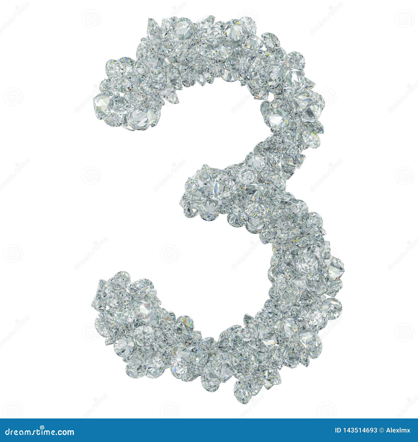 Diamond Font, Number 3 from Diamonds. 3D Rendering Stock Illustration ...