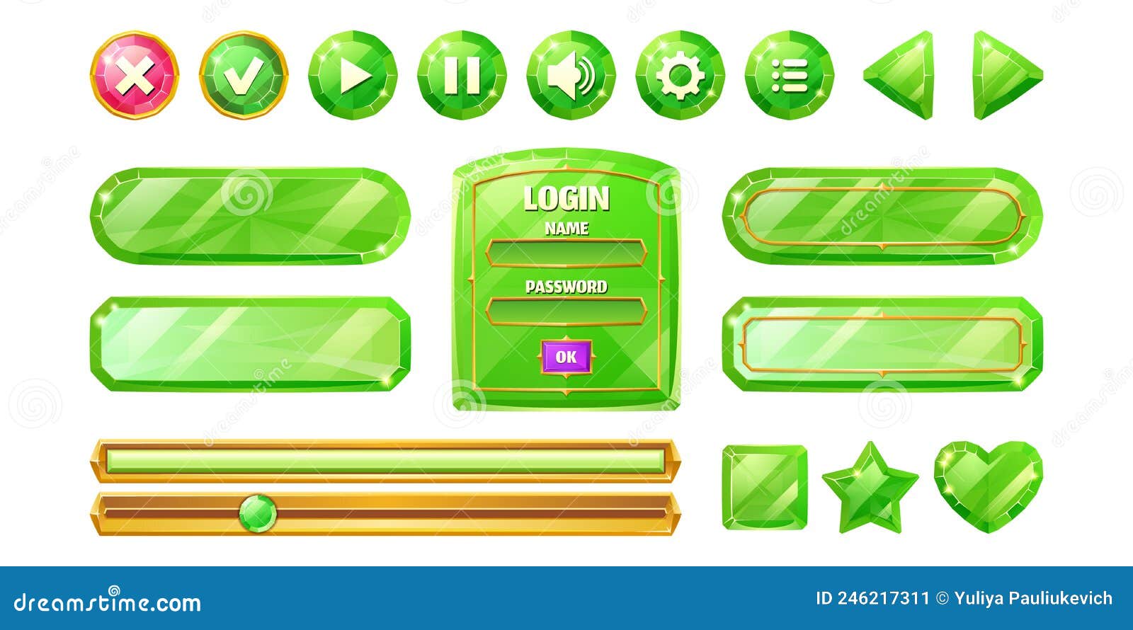 Diamond Game Menu Interface, Crystal Ui Buttons Cartoon Vector ...