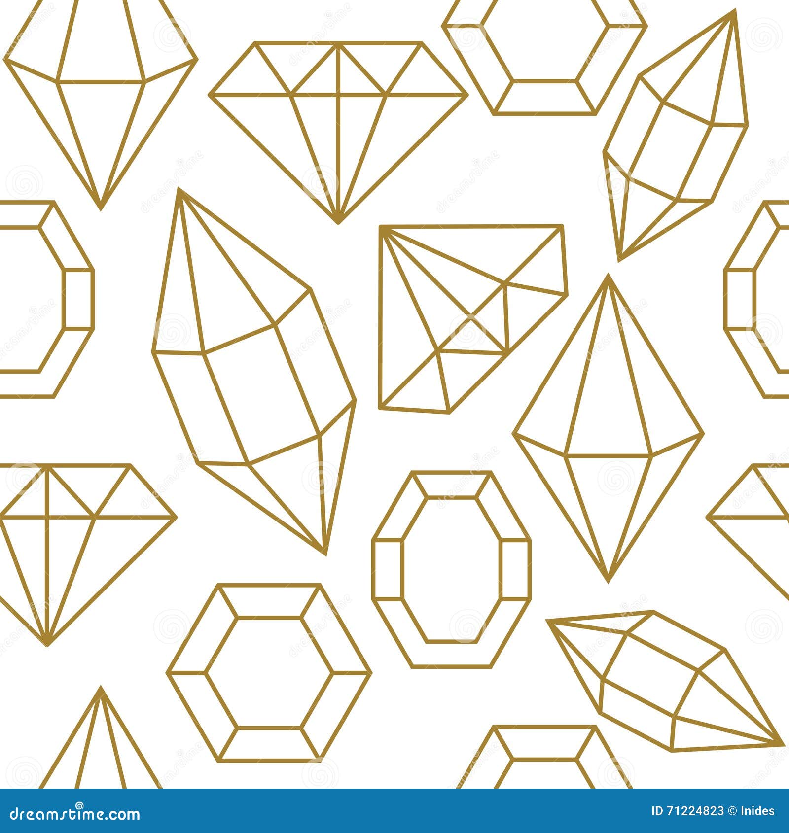 Diamond Gem Shape Seamless Pattern. Stock Vector - Illustration of line ...