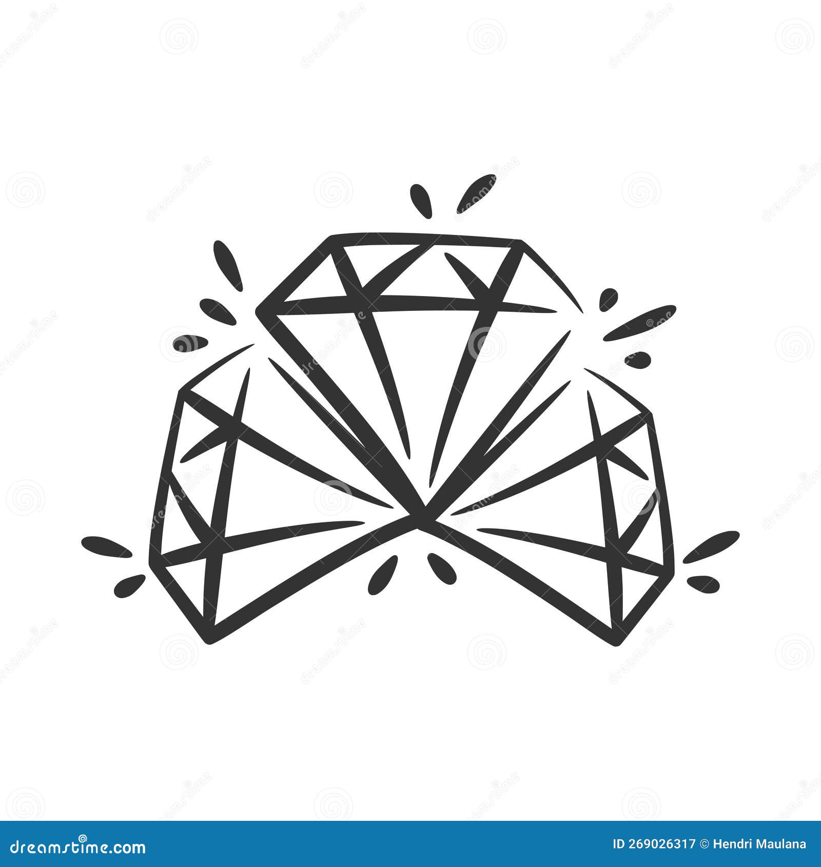 Diamond Gemstone Line Art Illustration Hand Drawn Stock Vector ...
