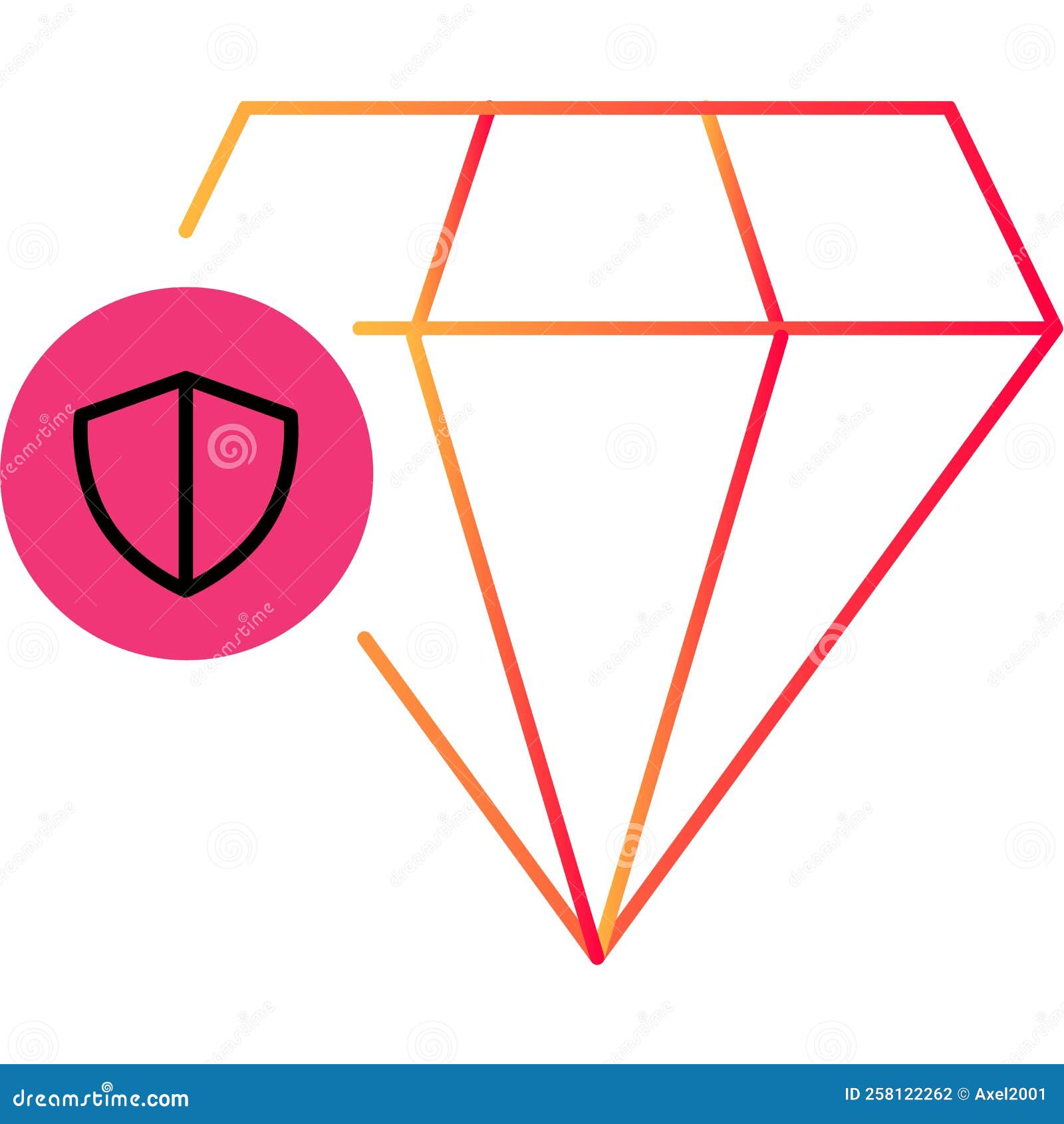 Diamond Gemstone Under Shield Protect Vector Icon Stock Vector ...