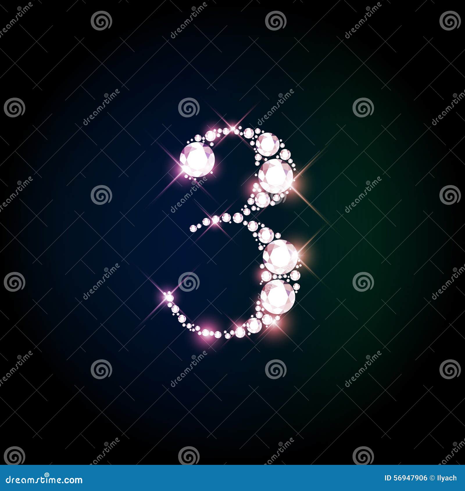 Diamond Glittering Number Three of Sparkling Brilliants Stock Vector ...
