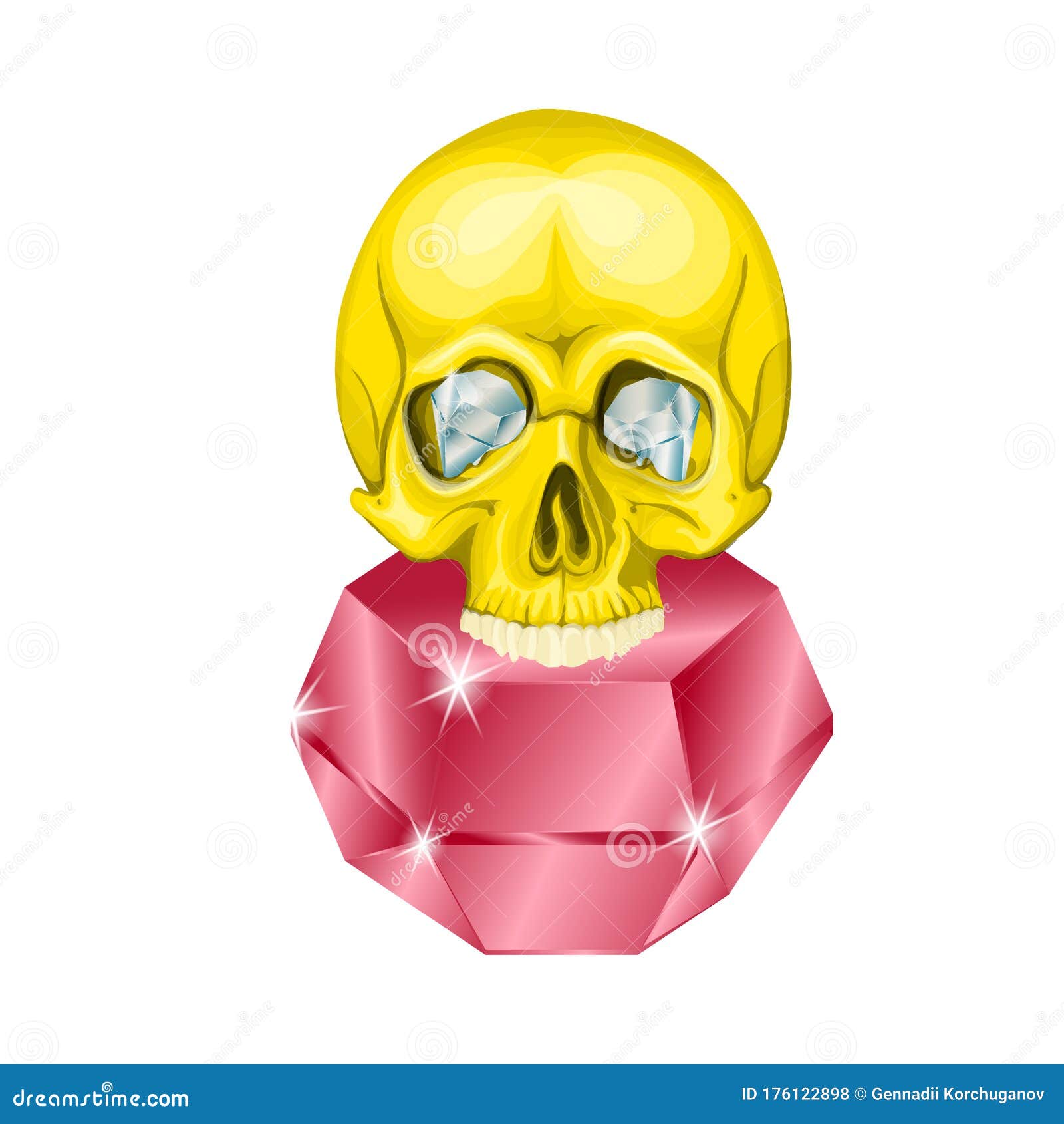 Diamond Gold Human Skull with Red Ruby Eyes Stock Vector - Illustration ...