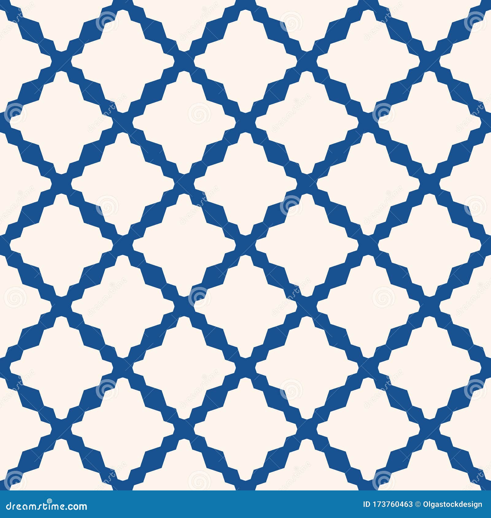 Diamond Grid Pattern. Vector Abstract Floral Seamless Texture. Blue and ...
