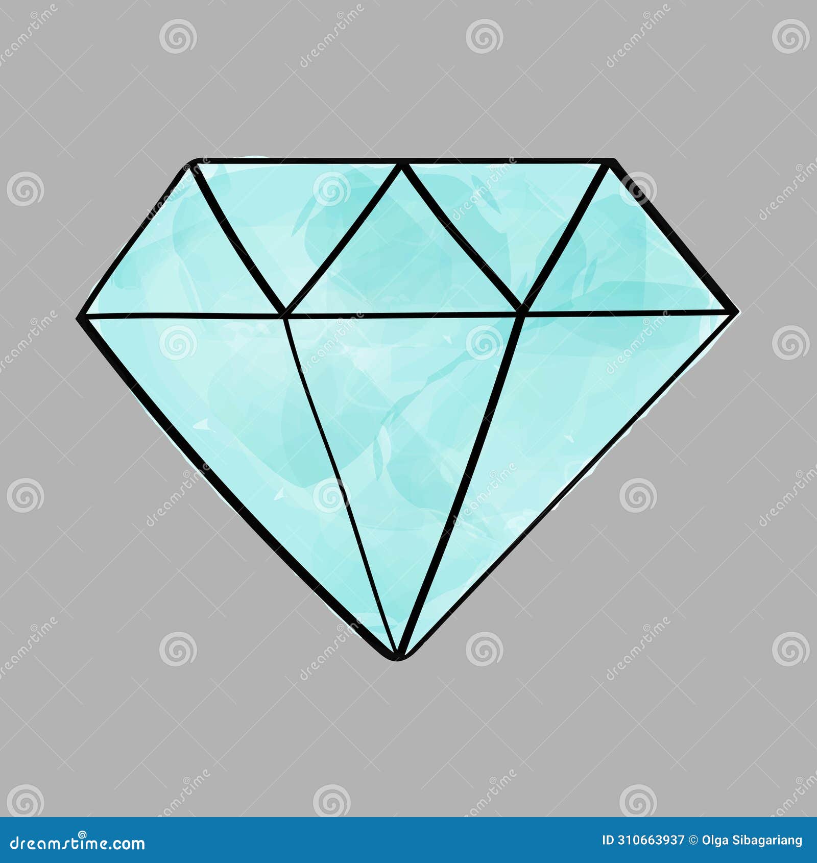 Diamond Hand Drawn Gem with Light Blue Watercolor Stock Vector ...