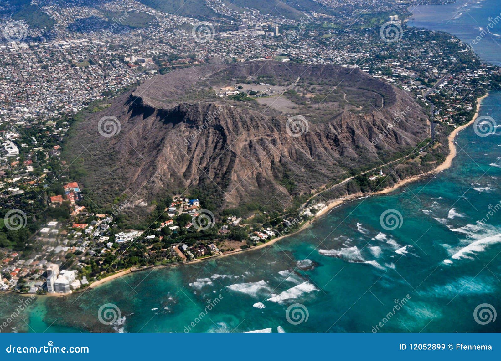Diamond Head from Above with Pacific Ocean Stock Image - Image of waves ...