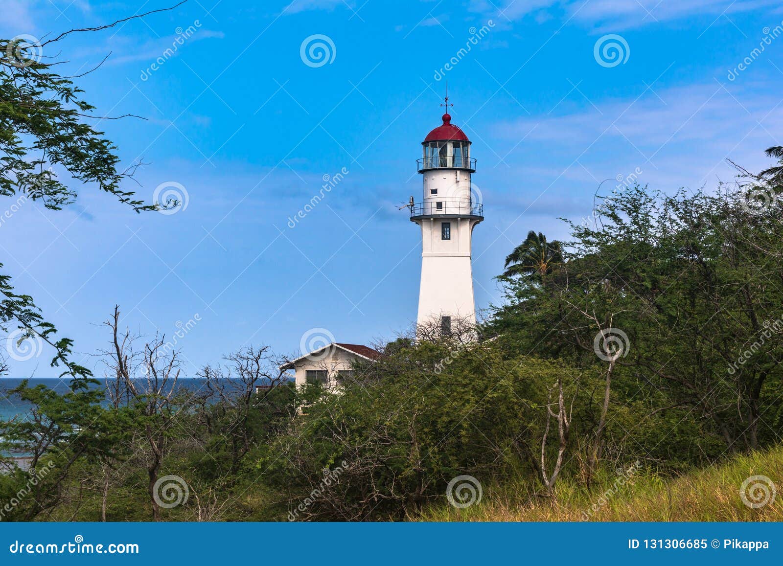 Diamond Head Lighthouse, Oahu, Hawaii Stock Image - Image of fence ...