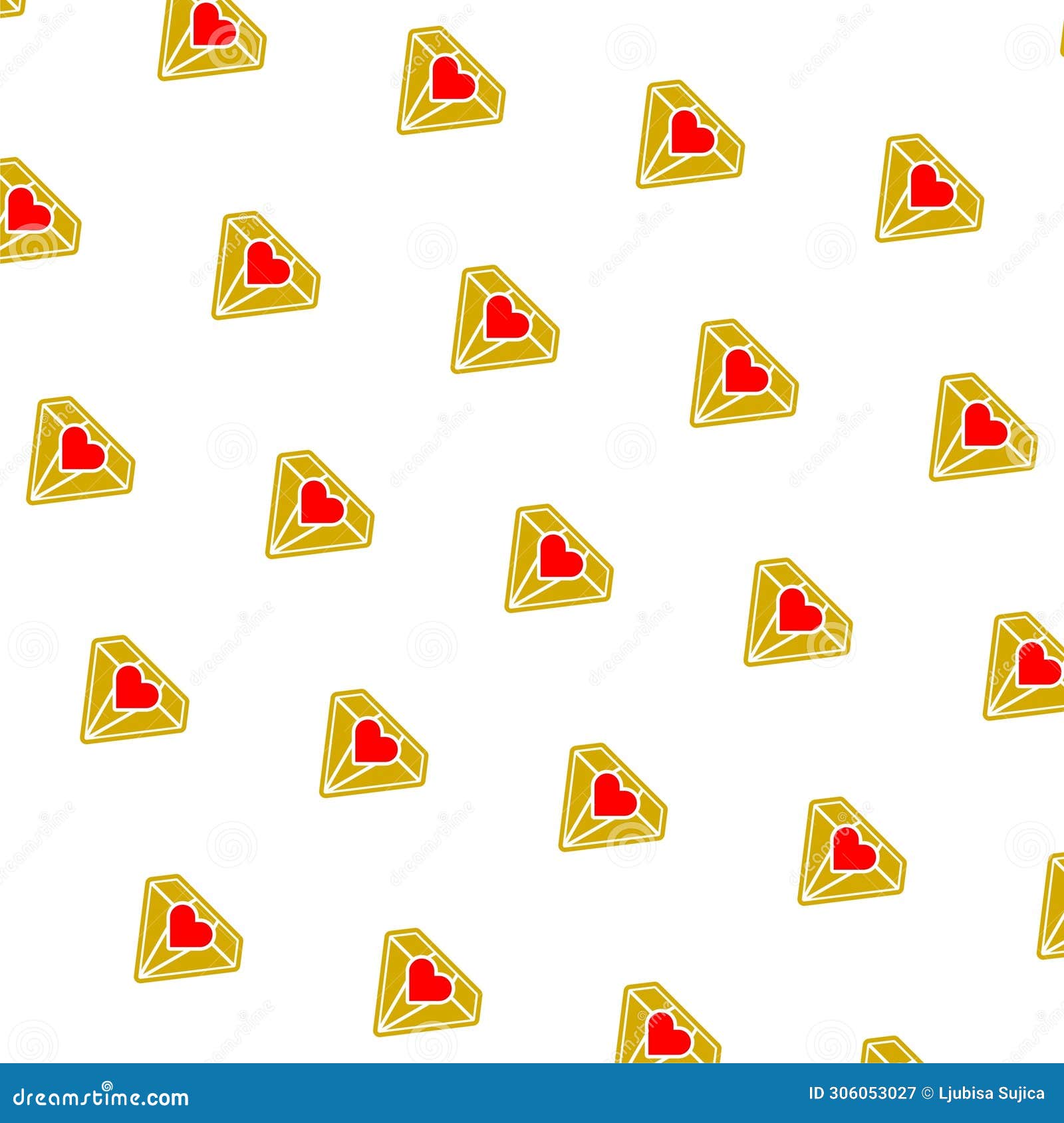 Diamond Heart Seamless Pattern Isolated on White Stock Illustration ...