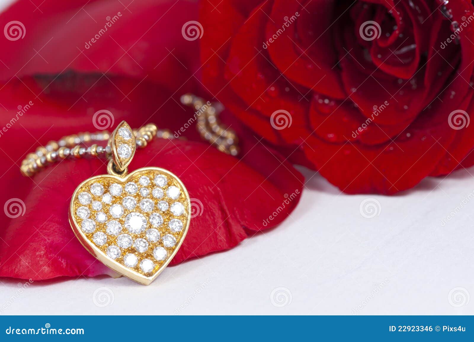 Diamond Heart Shape Pendant and Red Rose Stock Photo - Image of beauty ...