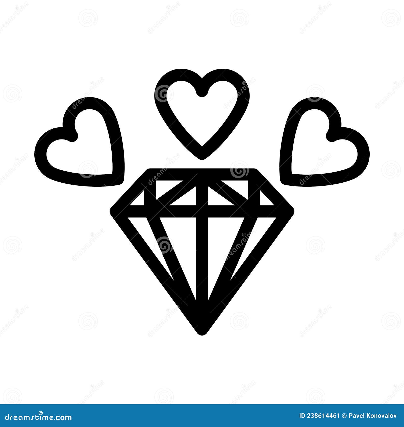 Diamond with Hearts Icon stock vector. Illustration of crystal - 238614461
