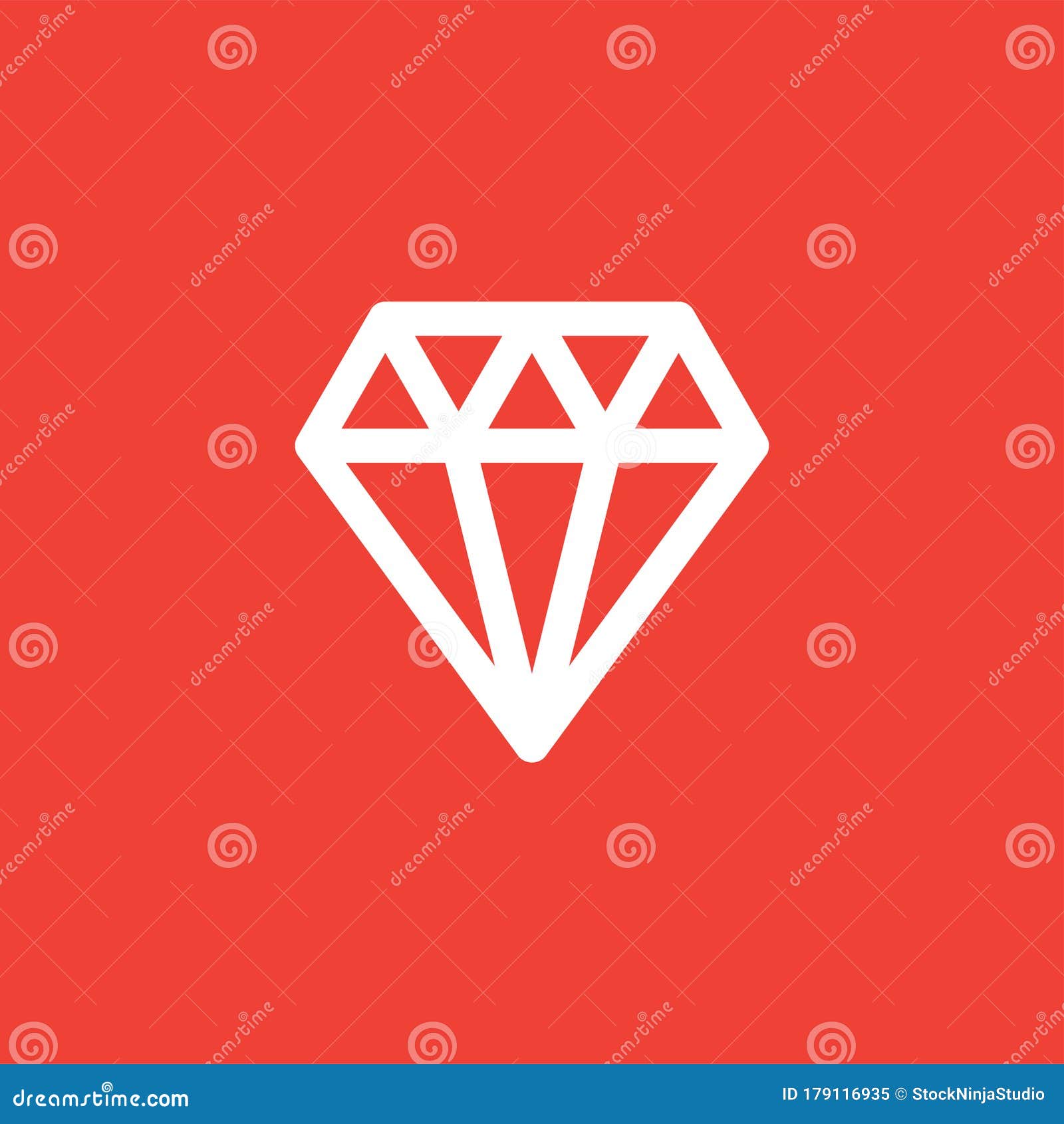 Diamond Icon on Red Background. Red Flat Style Vector Illustration ...