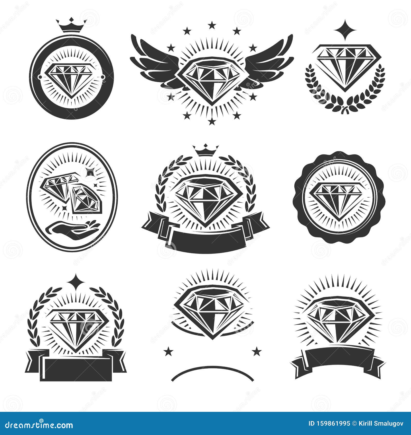 Diamond Labels and Elements Set. Collection Icon Diamonds Stock Vector ...