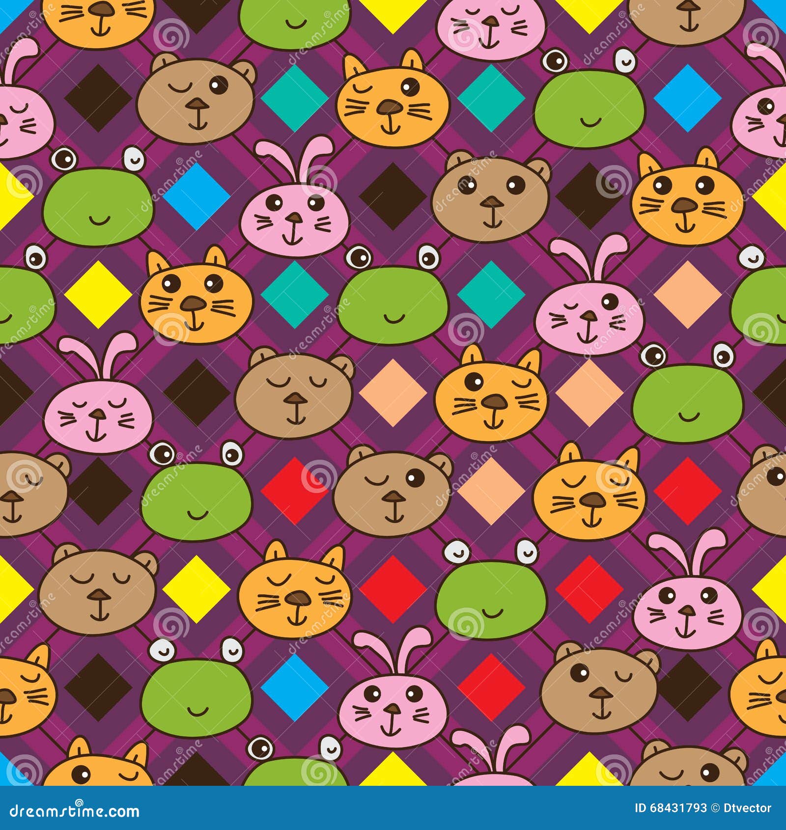Diamond Line Cat Frog Bear Rabbit Seamless Pattern Stock Vector ...