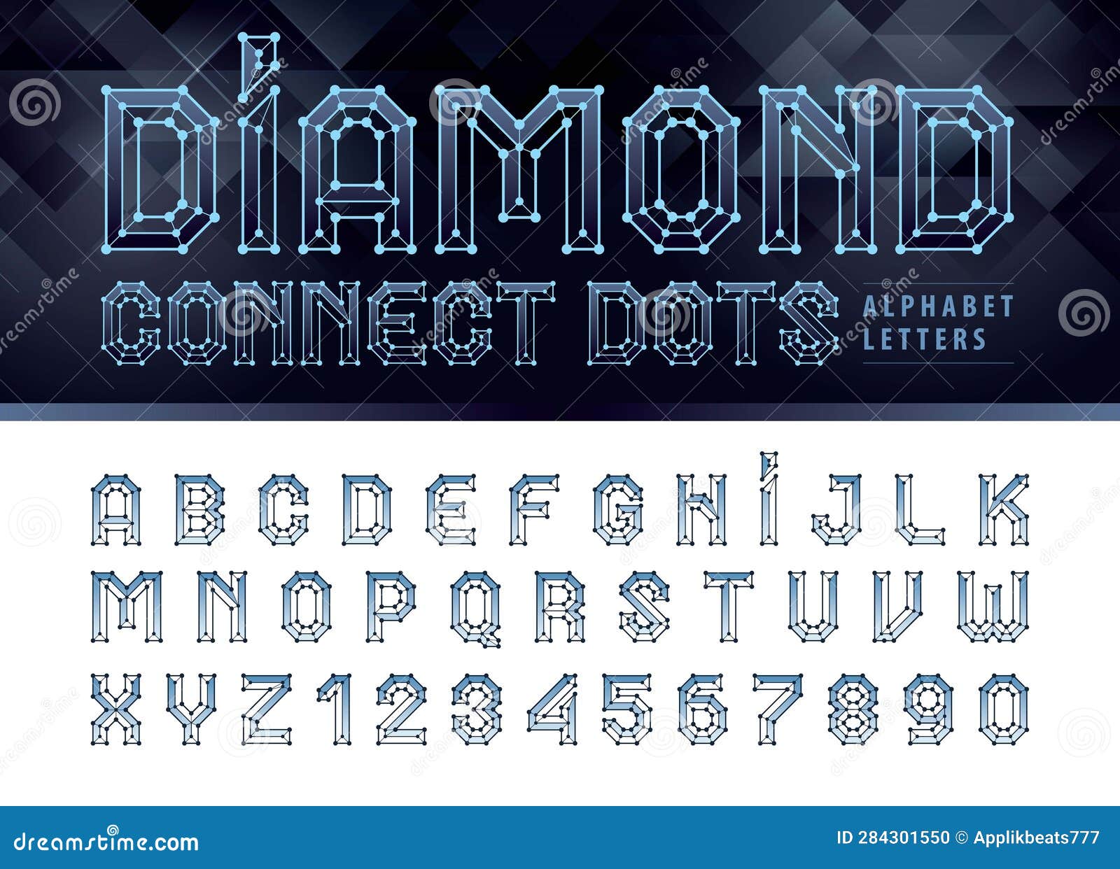 Diamond Line Connect Dots Alphabet Letters And Numbers Vector ...