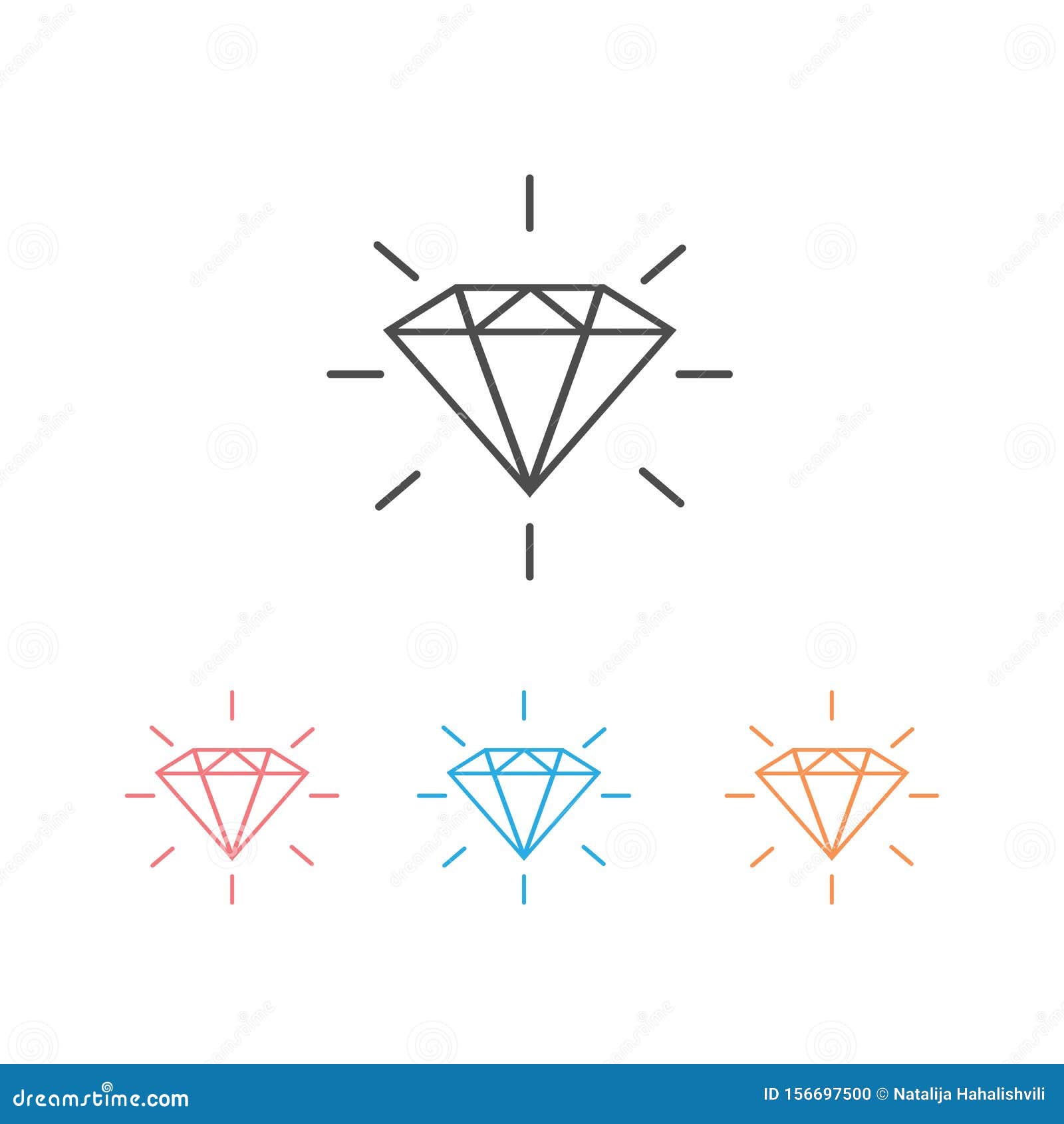Diamond Line Icon Set. Gemstone Symbol Stock Vector - Illustration of ...