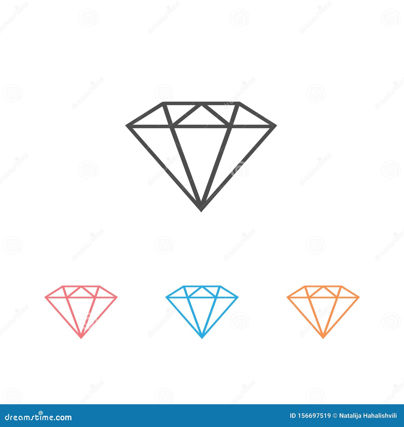 Diamond Line Icon Set. Gemstone Symbol Stock Vector - Illustration of ...
