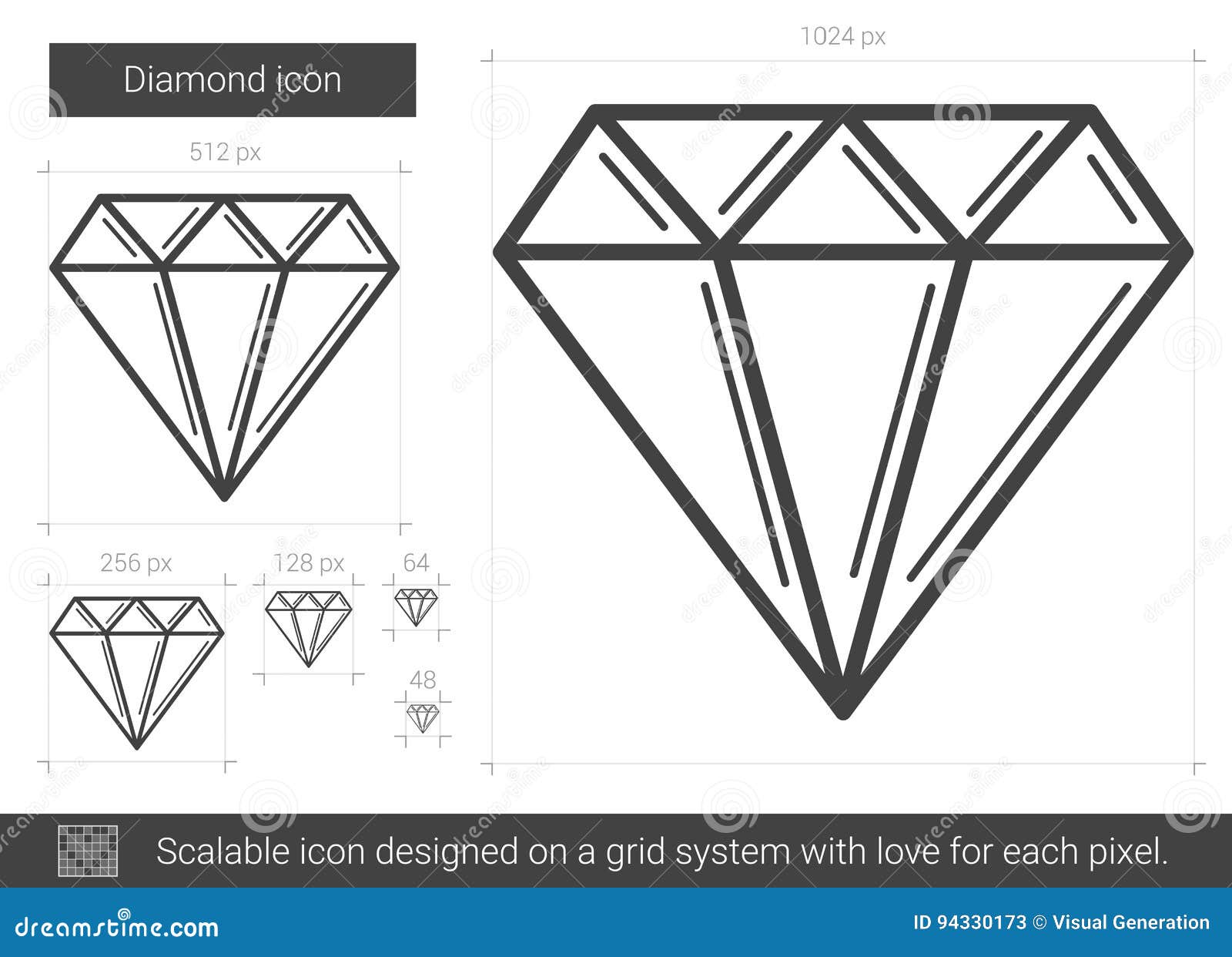 Diamond line icon. stock vector. Illustration of flat - 94330173