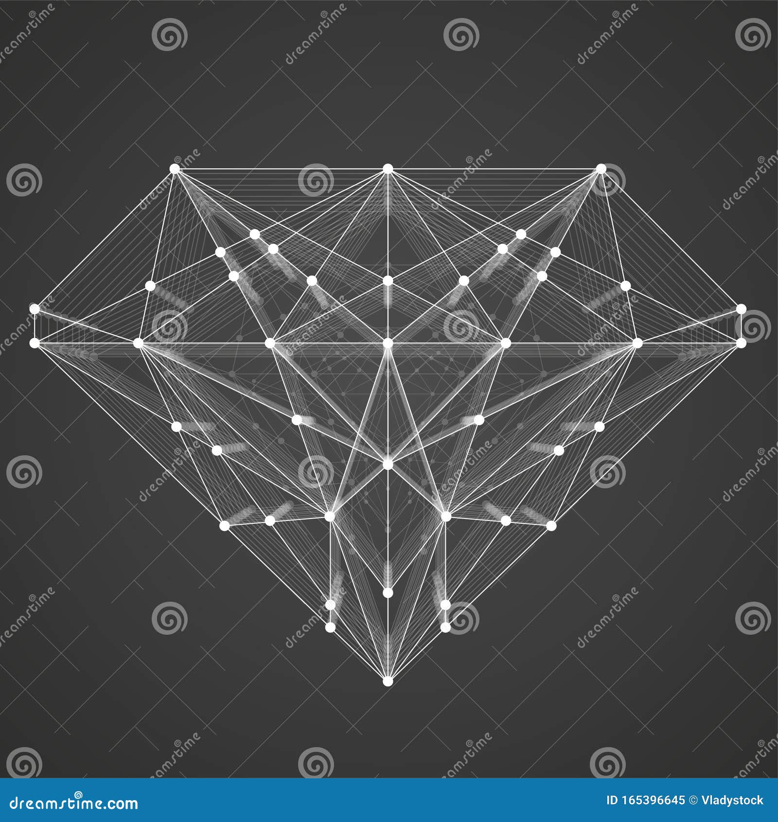 Diamond with Lines and Dots, Polygonal Structure Isolated on Grey ...