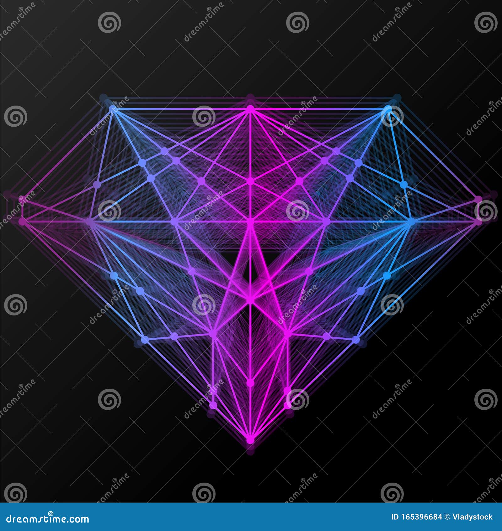 Diamond with Lines and Dots, Polygonal Structure Stock Vector ...