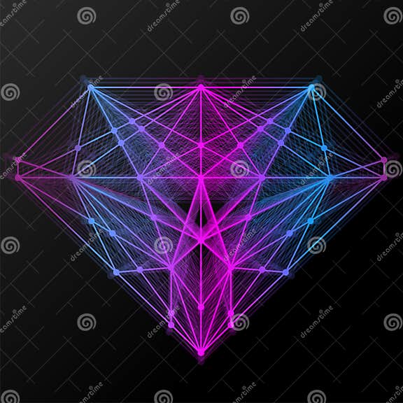 Diamond with Lines and Dots, Polygonal Structure Stock Vector ...