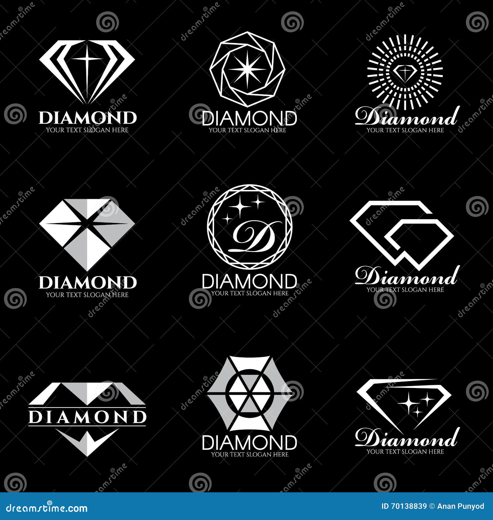 Diamond Logo Vector Set and Isolate on Black Background Stock Vector ...