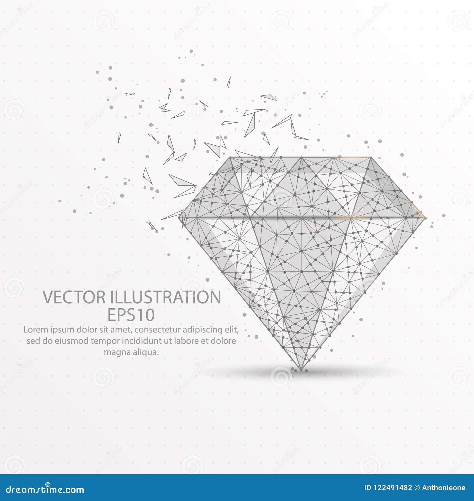 Diamond Low Poly Wire Frame on White Background. Stock Vector ...