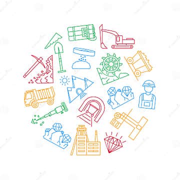 Diamond Mining Signs Thin Line Round Design Template Ad. Vector Stock ...