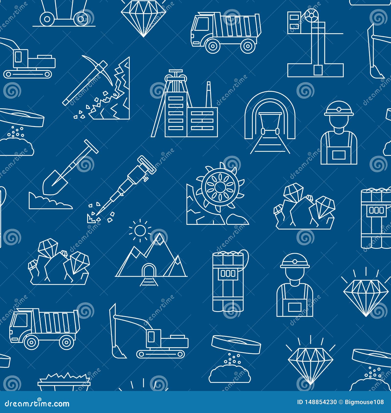 Diamond Mining Signs Thin Line Seamless Pattern Background. Vector ...